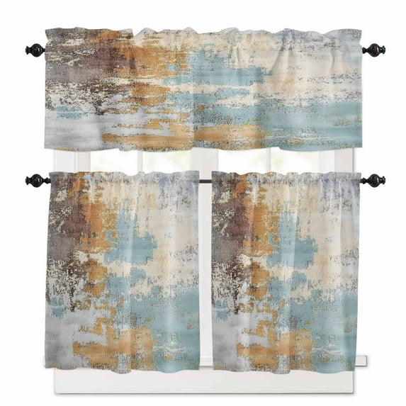 Abstract Graffiti Art Kitchen Curtains Valance and Tier Set Brown Blue ...