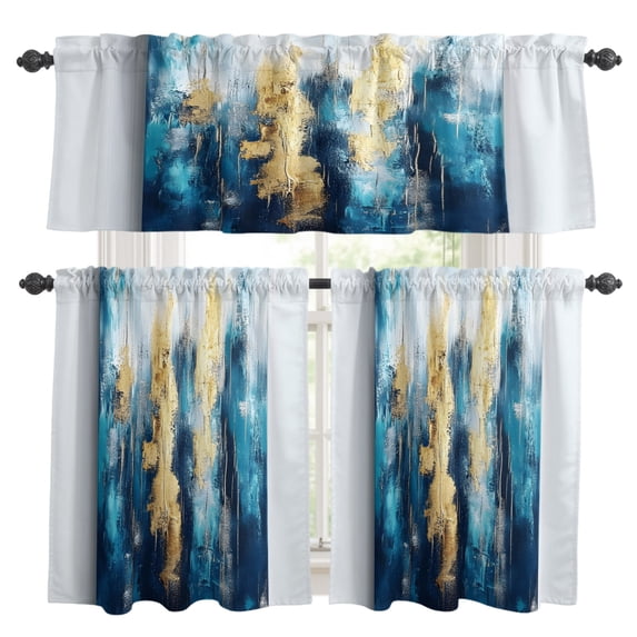 Abstract Graffiti Art Kitchen Curtains Valance and Tier Set Gold Blue ...