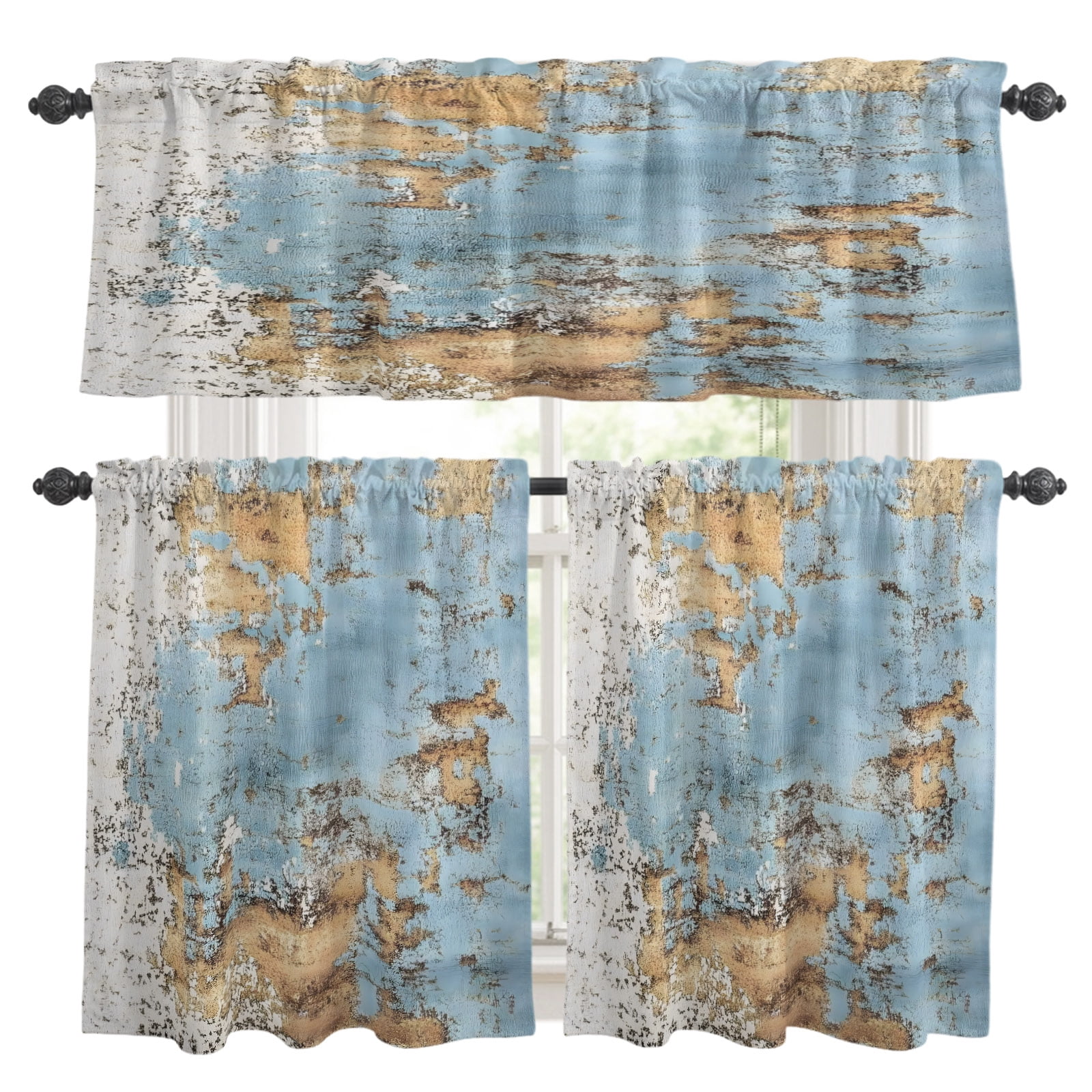 Abstract Graffiti Art Kitchen Curtains Valance and Tier Set Vintage ...