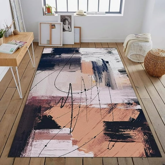 Abstract Graffiti Art Large Area Rug, Black Ink Lines Non Slip Print ...