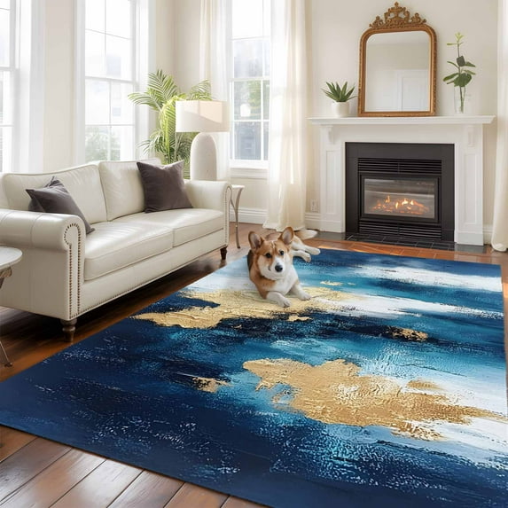Abstract Graffiti Art Large Area Rugs 6x9 ft Gold Blue Blending Design ...