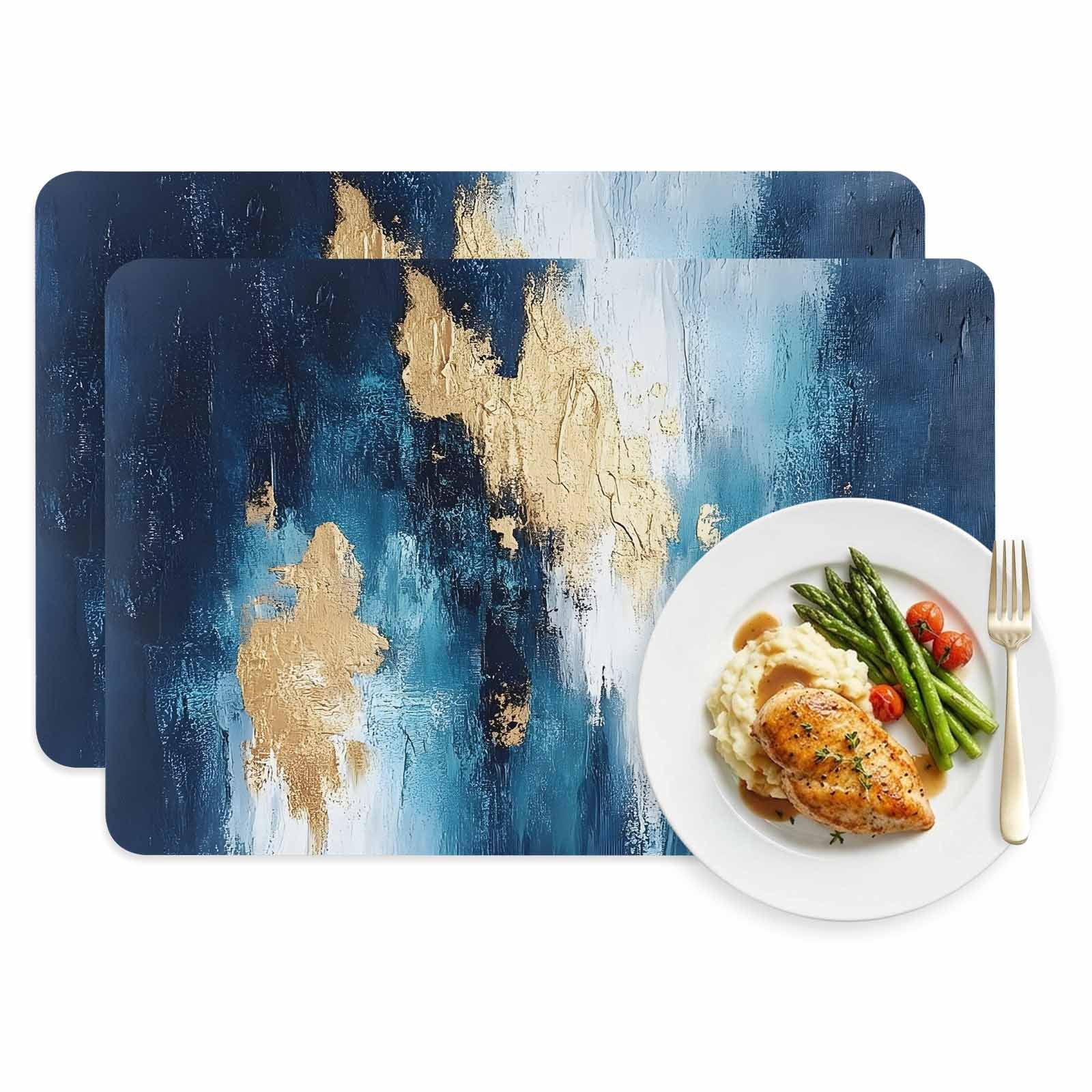 Abstract Graffiti Art Leather Placemats Set of 2, 12x18 Inch, Gold Blue ...