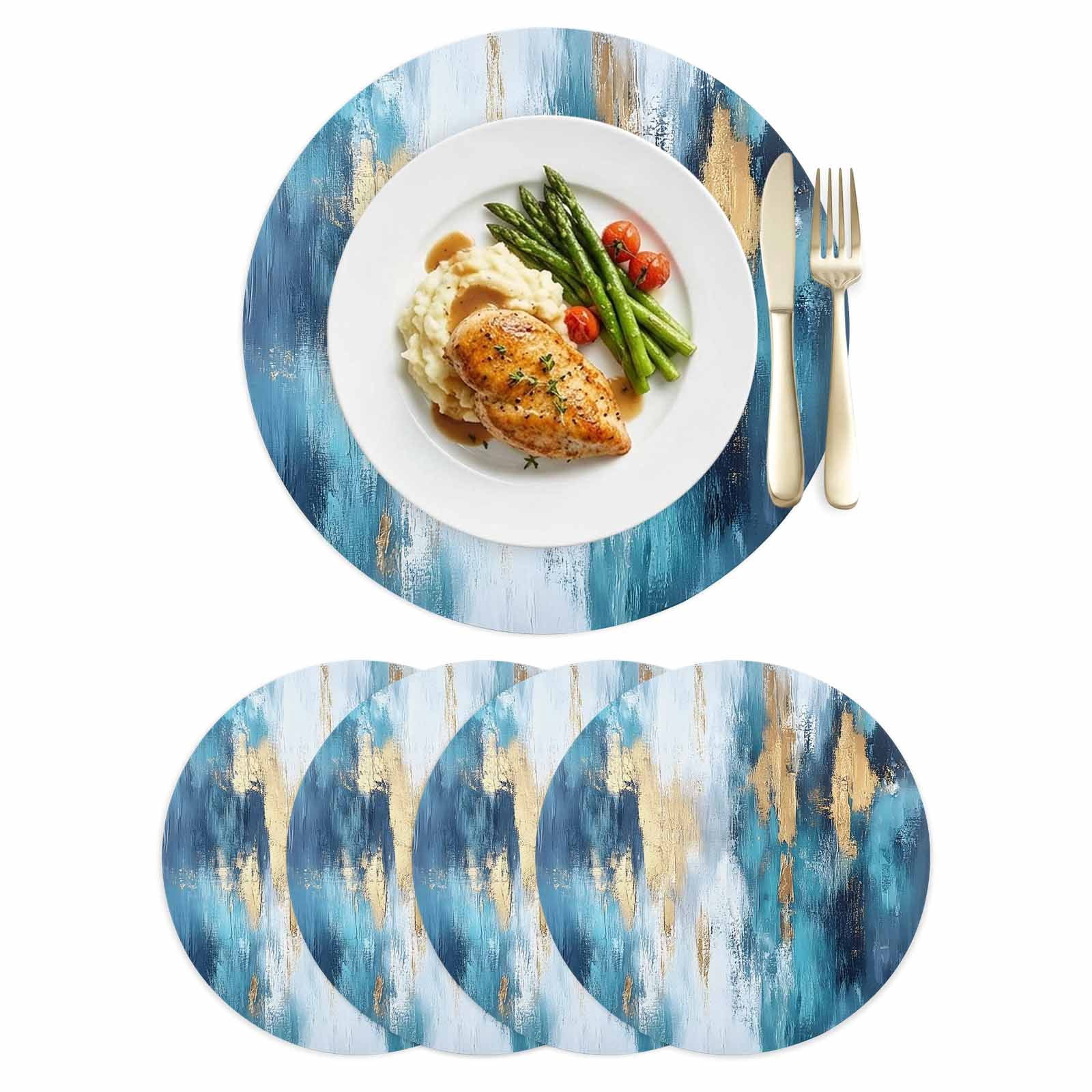 Abstract Graffiti Art Leather Placemats Set of 4, 12 Inch, Blue Gold ...