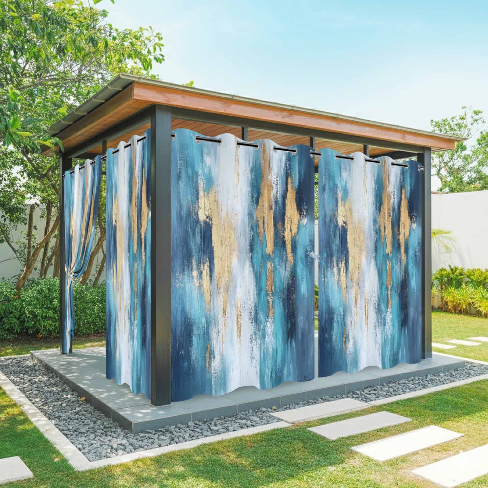 Abstract Graffiti Art Outdoor Curtains for Patio Waterproof, Blue Gold ...