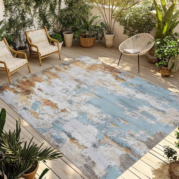 Abstract Graffiti Art Outdoor Rug, Blue Brown Street Theme Non-Slip ...