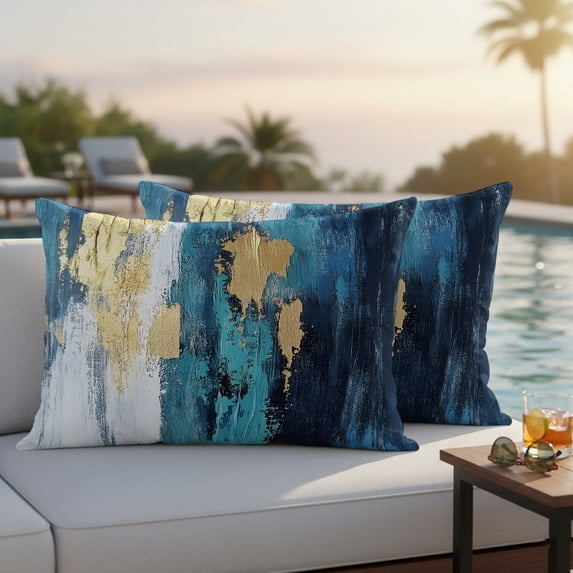 Abstract Graffiti Art Outdoor Throw Pillow Covers Set of 2, Gold Blue ...