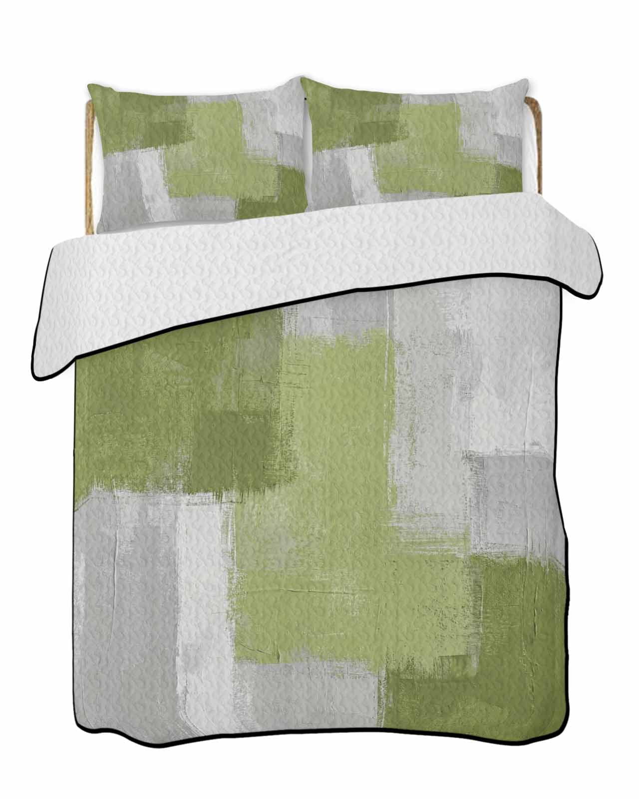Abstract Graffiti Art Quilts Bedding Set King Size Green Grey Geometric ...