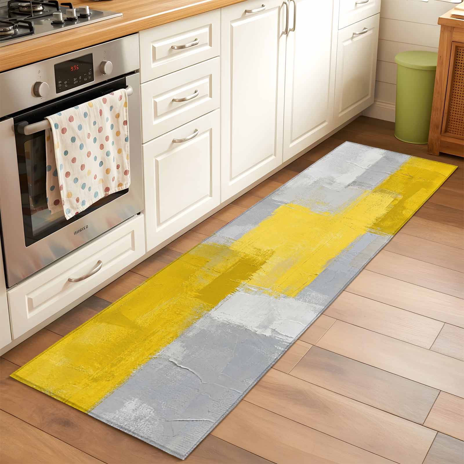 Abstract Graffiti Art Runner Rugs 2x6 ft Yellow Grey Geometric Painting ...