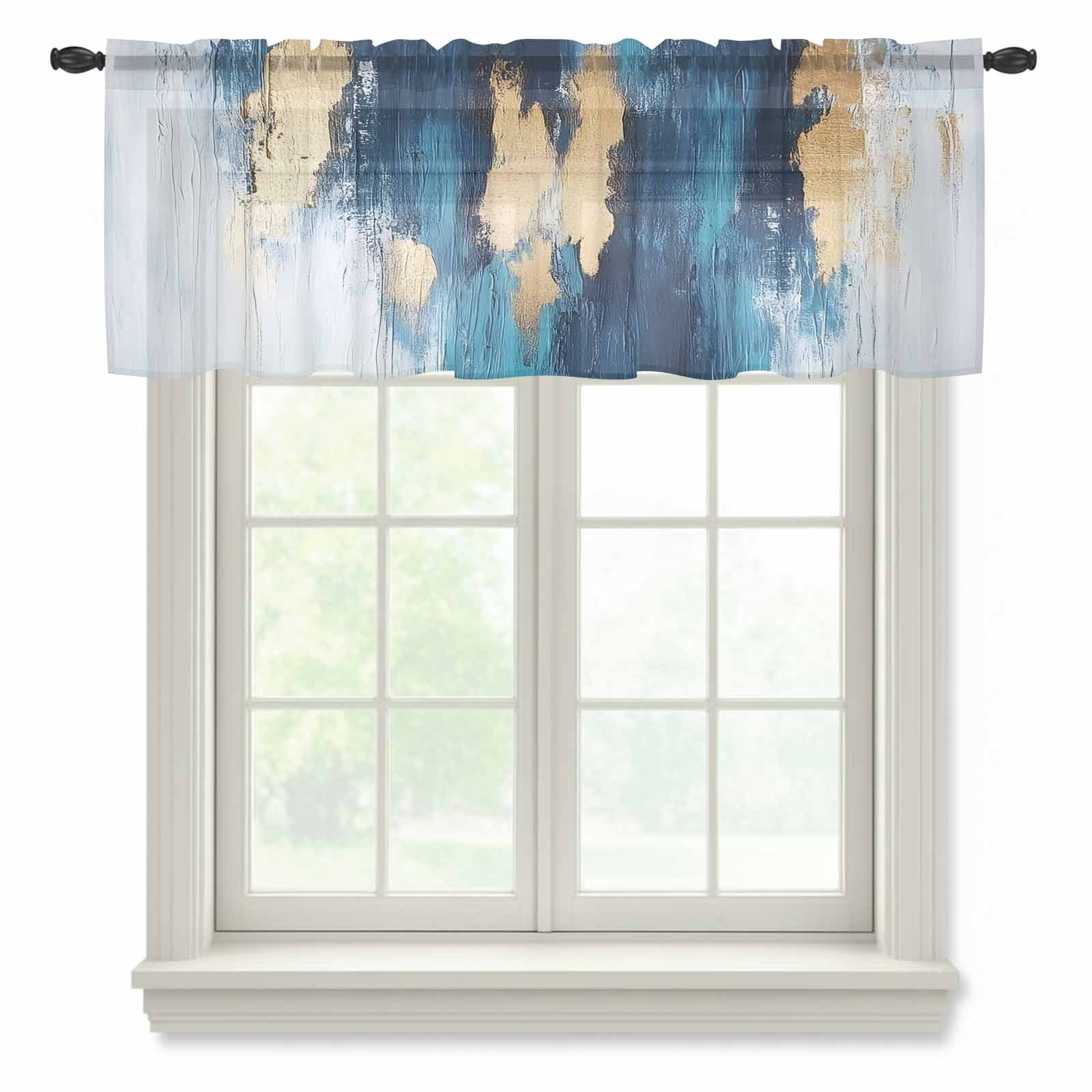 Abstract Graffiti Art Semi Sheer Valance Curtains Blue Gold Blend ...