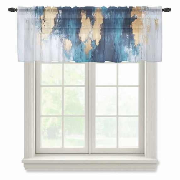 Abstract Graffiti Art Semi Sheer Valance Curtains Blue Gold Blend ...
