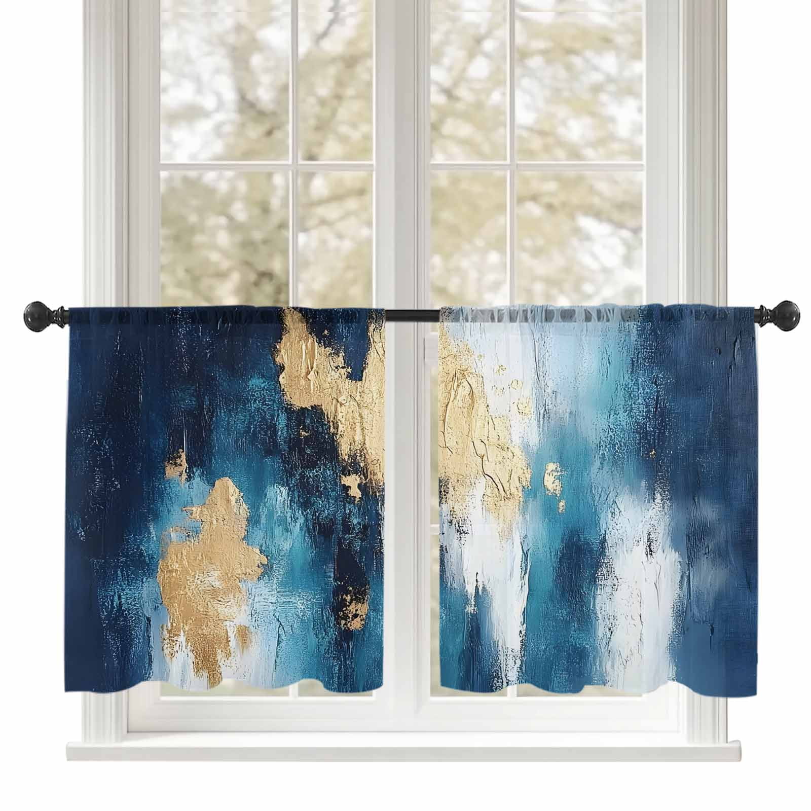 Abstract Graffiti Art Sheer Curtains 45 inches Long 2 Panels Set Gold ...