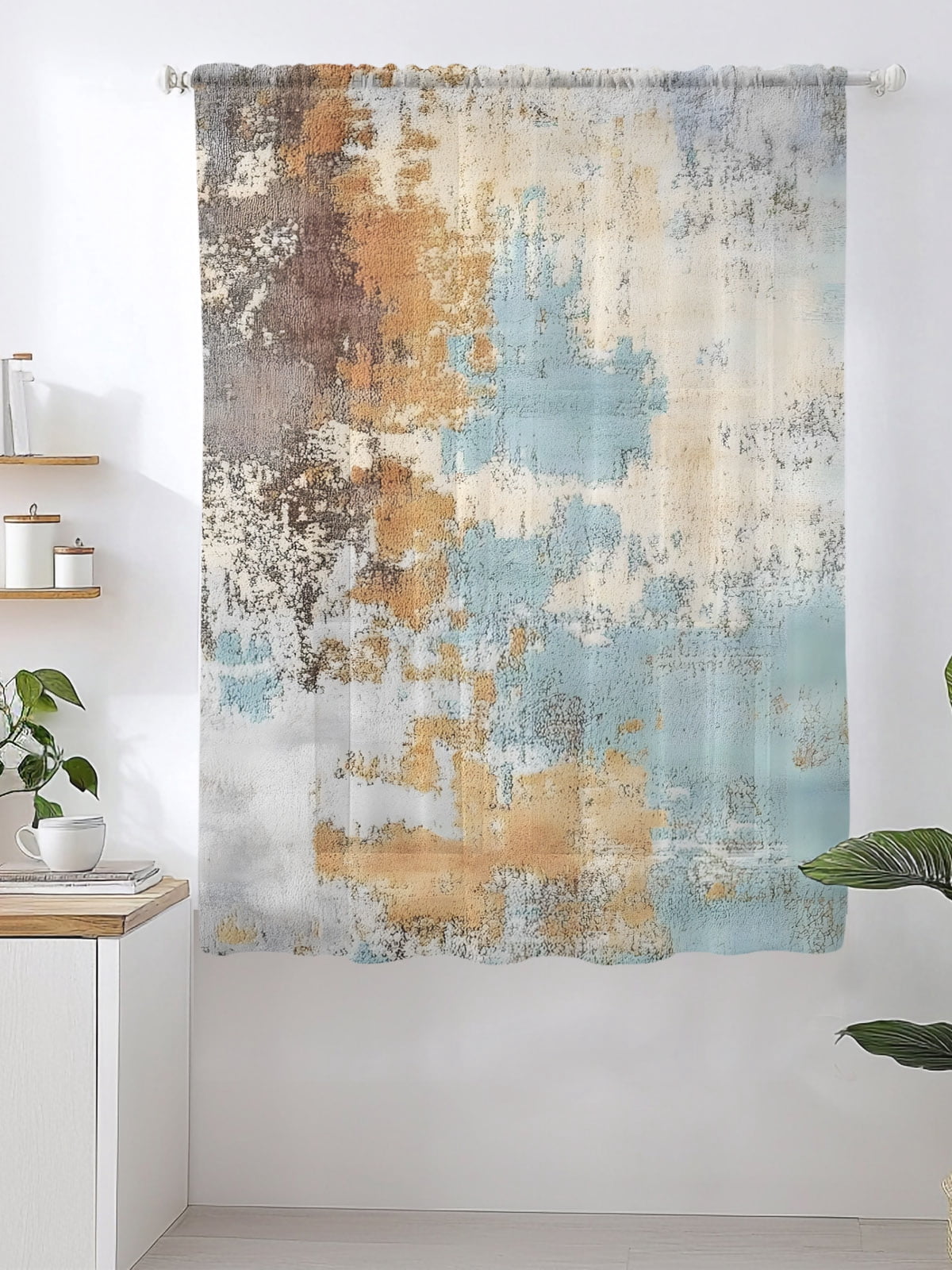Abstract Graffiti Art Sheer Curtains 63 Inch Long 1 Panel Brown Blue ...