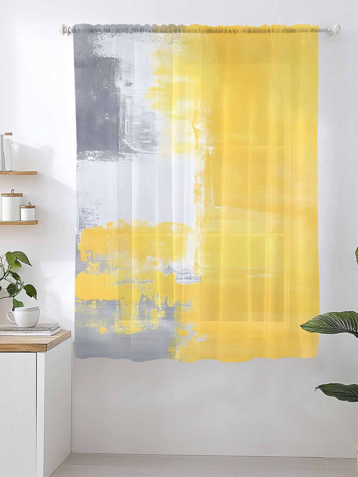 Abstract Graffiti Art Sheer Curtains 72 Inch Long 1 Panel Retro Yellow ...