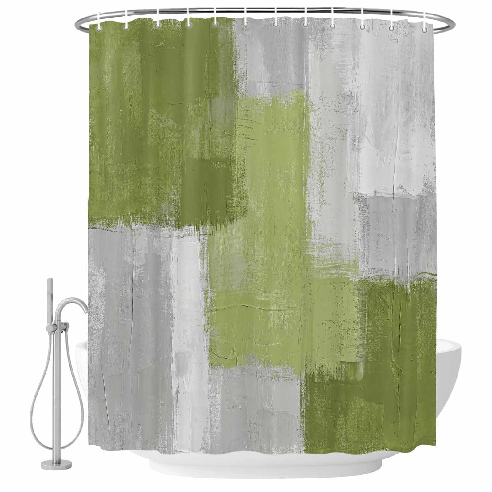 Abstract Graffiti Art Shower Curtain for Bathroom, Green Grey Geometric ...