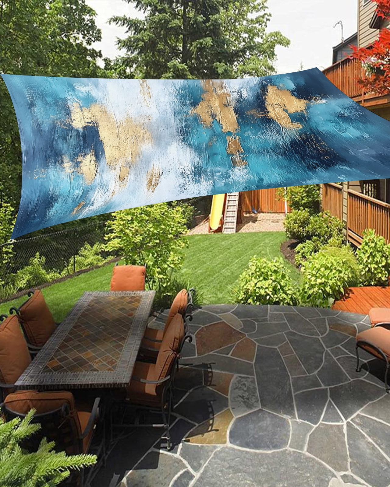 Abstract Graffiti Art Sun Shade Sail 12'X16' Blue Gold Blend Decor UV ...