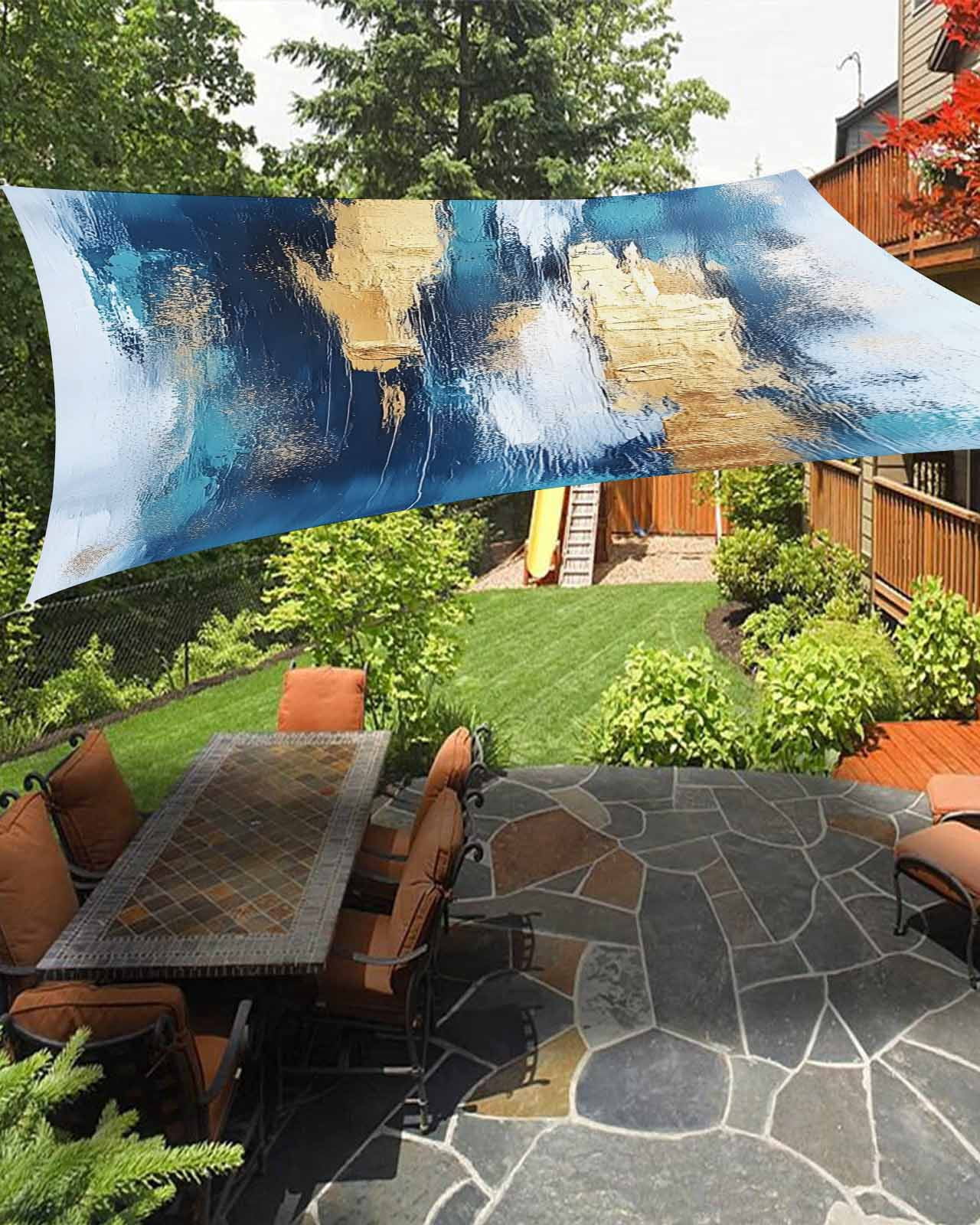 Abstract Graffiti Art Sun Shade Sail 14'X18' Gold Blue Blend Design UV ...
