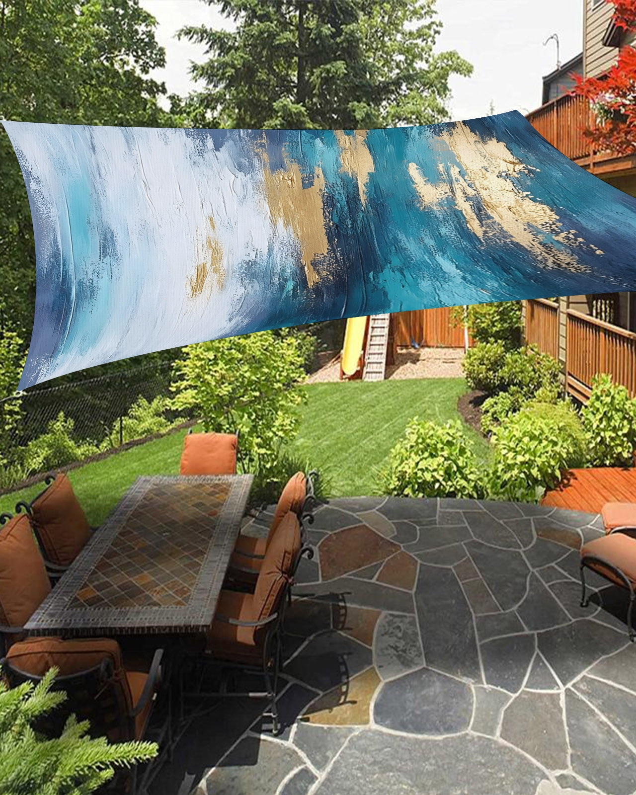 Abstract Graffiti Art Sun Shade Sail 8'X10' Blue Gold Blend Texture UV ...