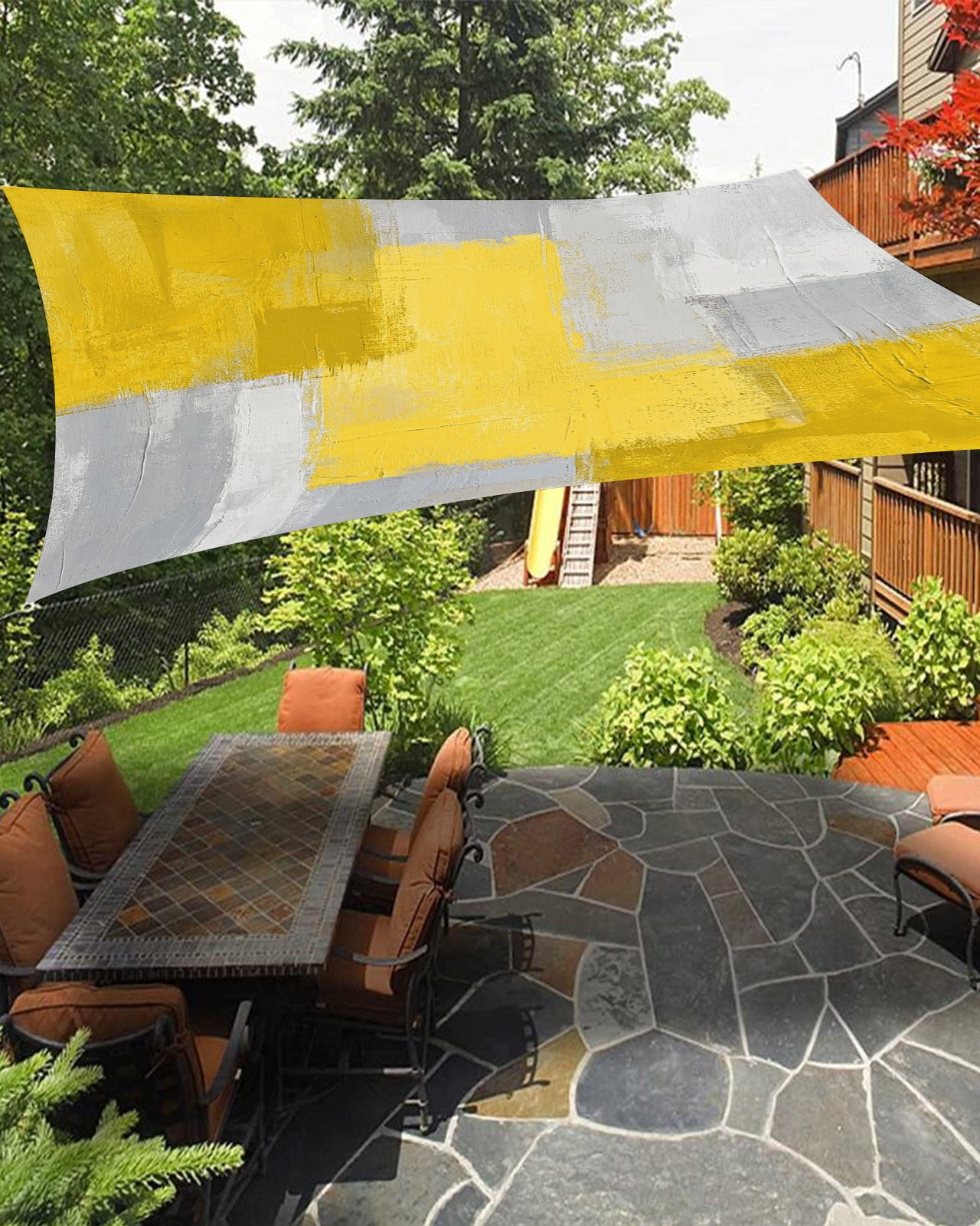 Abstract Graffiti Art Sun Shade Sail 8'X10' Yellow Grey Geometric ...