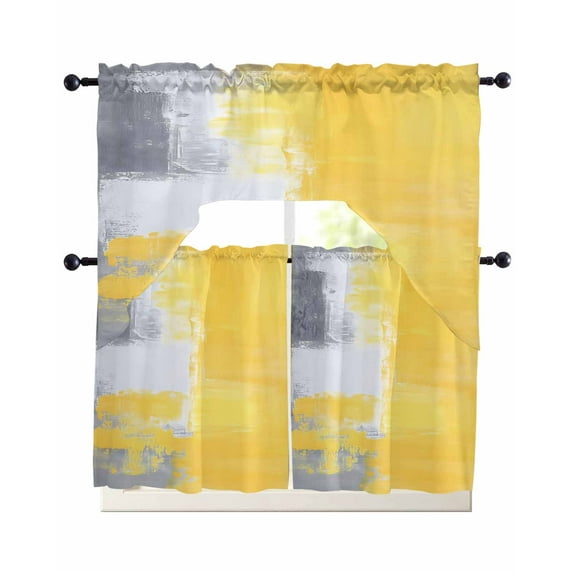 Abstract Graffiti Art Swag Valance and Tier Curtains Set Retro Yellow ...