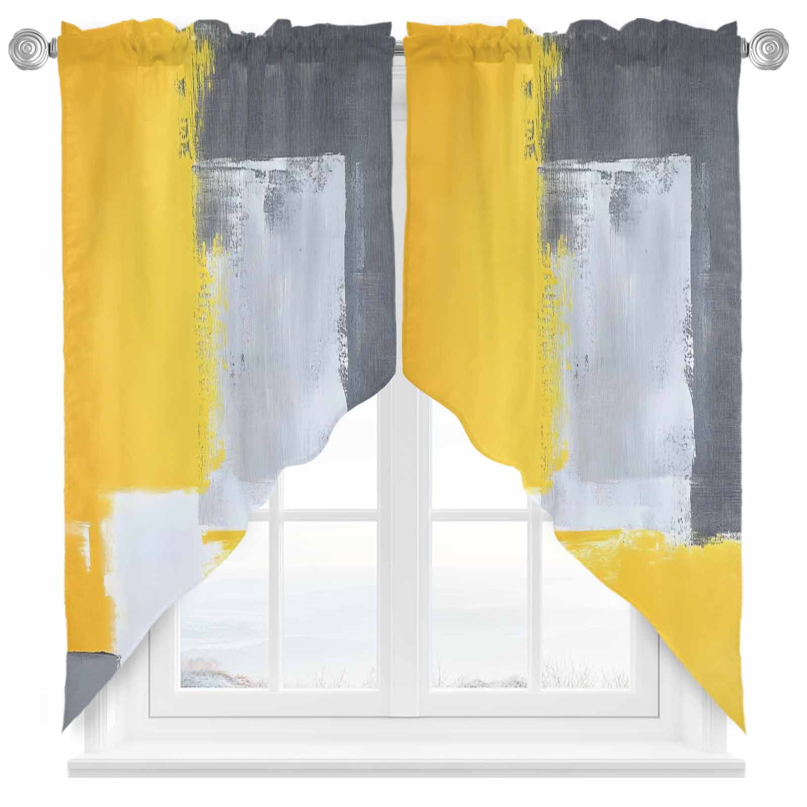 Abstract Graffiti Art Swag Valances for Windows 2 Pack Vintage Yellow ...