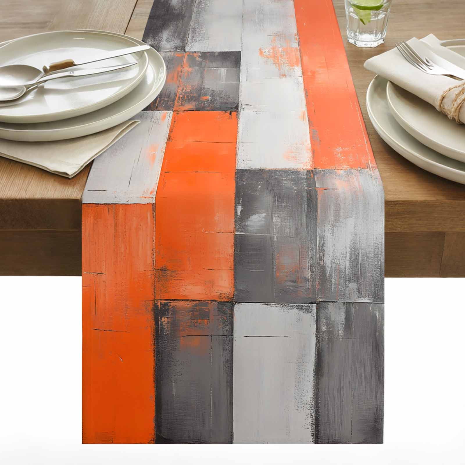 Abstract Graffiti Art Table Runner 13x108 inch Orange Gary Color ...