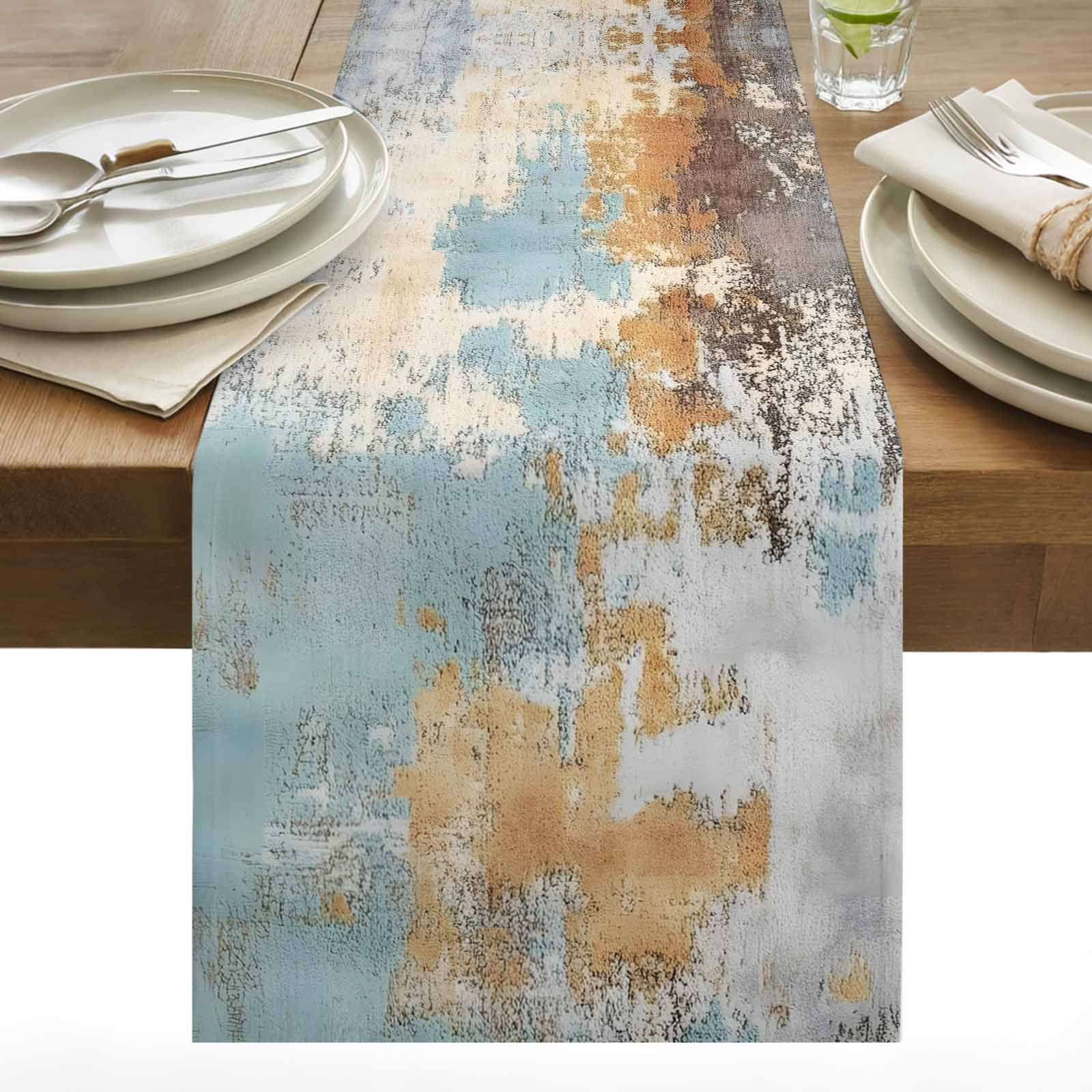 Abstract Graffiti Art Table Runner 13x120 inch Brown Blue Street Theme ...