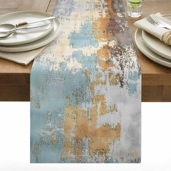 Abstract Graffiti Art Table Runner 13x120 inch Brown Blue Street Theme ...