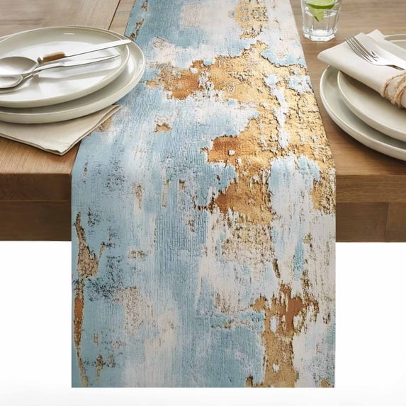 Abstract Graffiti Art Table Runner 13x36 inch Retro Brown Blue Decor ...