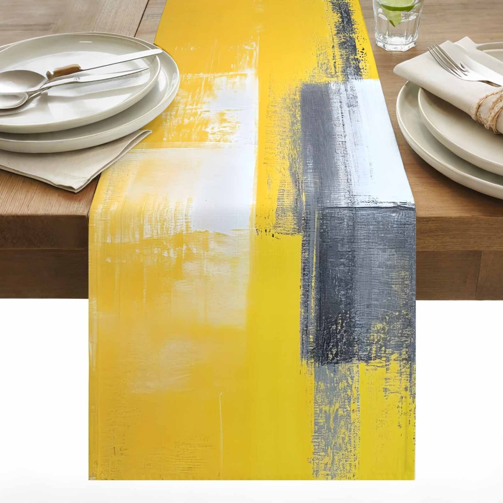 Abstract Graffiti Art Table Runner 13x48 inch Retro Gary Yellow Street ...