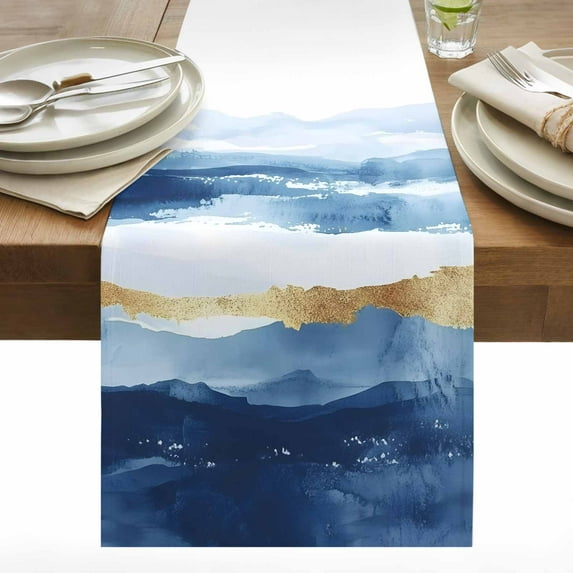Abstract Graffiti Art Table Runner 13x72 inch Watercolor Blue Gold ...