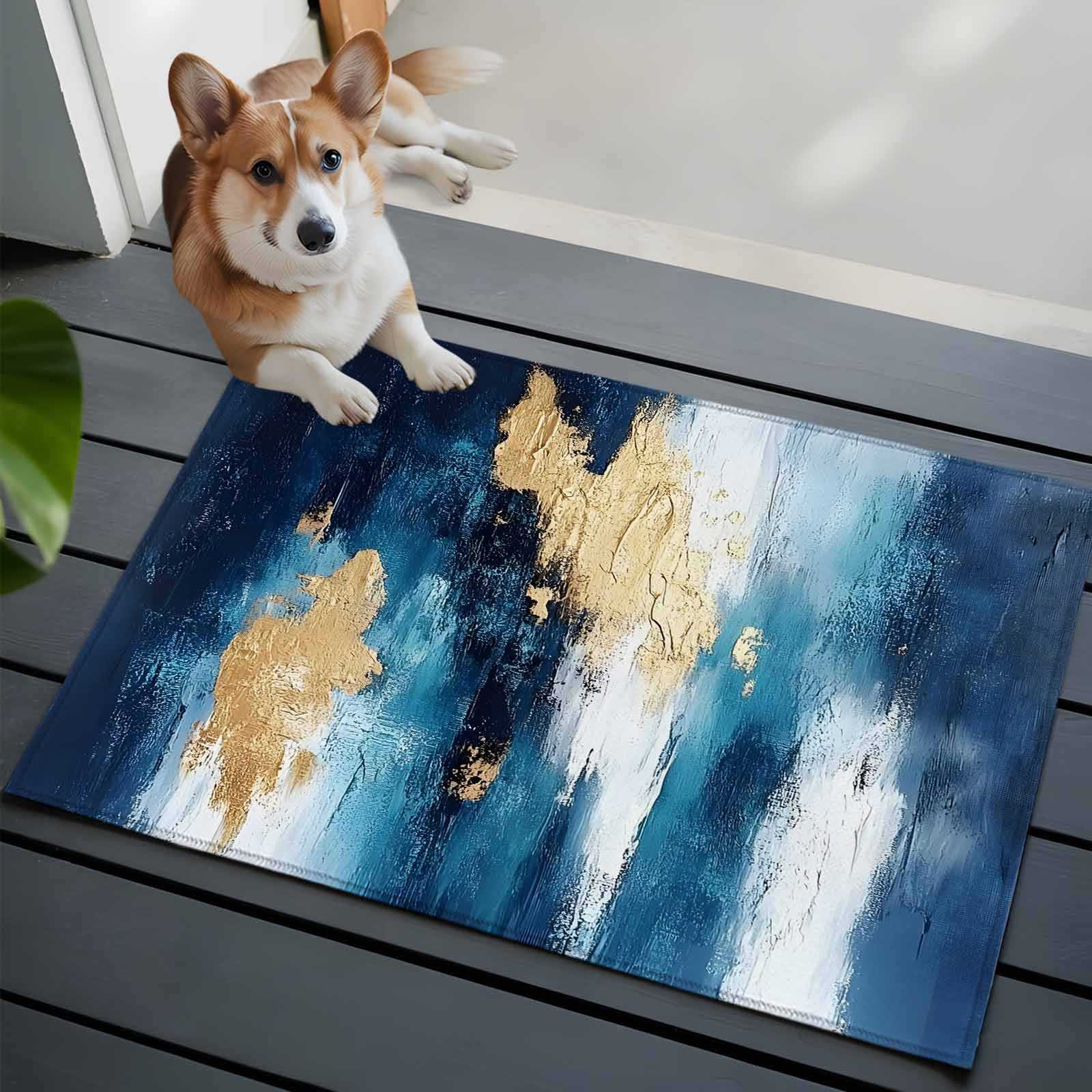 Abstract Graffiti Art Washable Area Rug 2x3 111 Gold Blue Blending ...