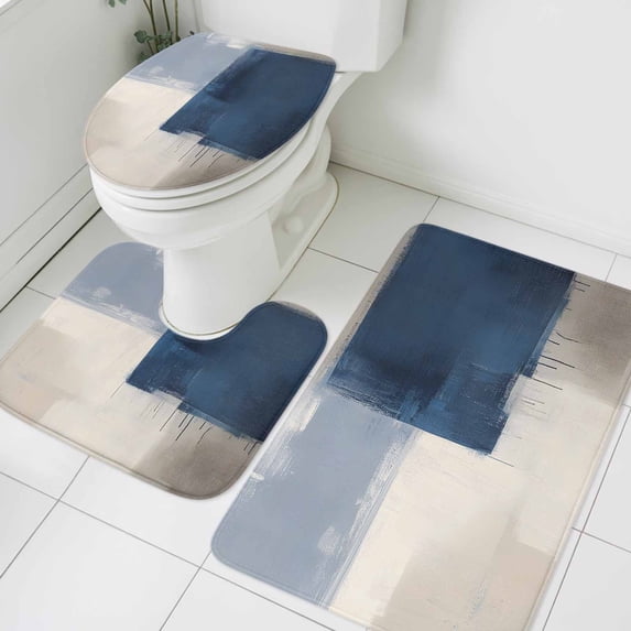 Abstract Graffiti Bathroom Rugs Set Blue Beige Oil Painting Style Non ...