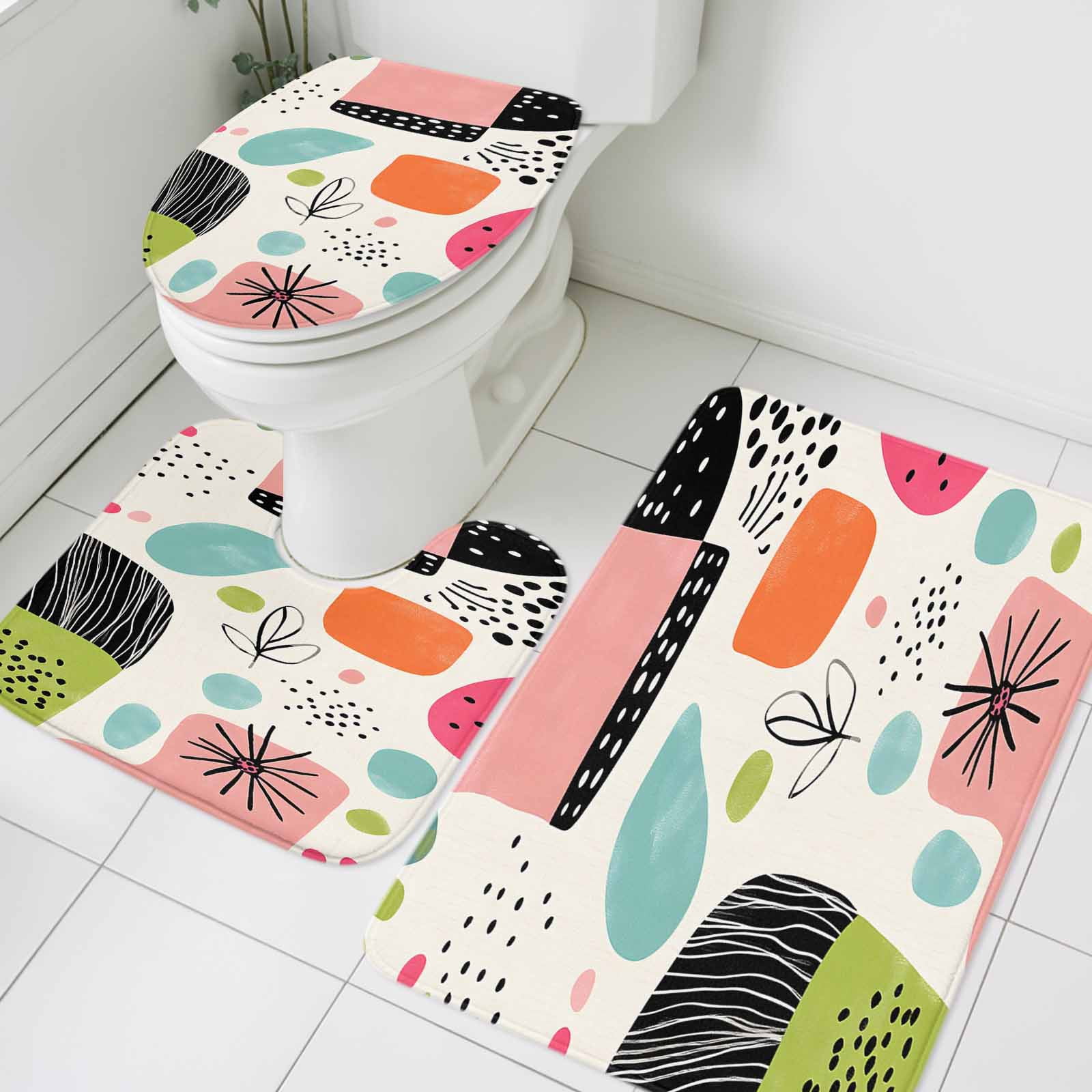 Abstract Graffiti Bathroom Rugs Set Minimalist Impressionist Style Oil ...