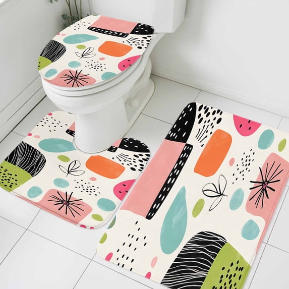 Abstract Graffiti Bathroom Rugs Set Minimalist Impressionist Style Oil ...