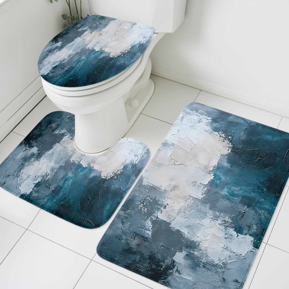 Abstract Graffiti Bathroom Rugs Set Retro Blue White Oil Painting Style ...