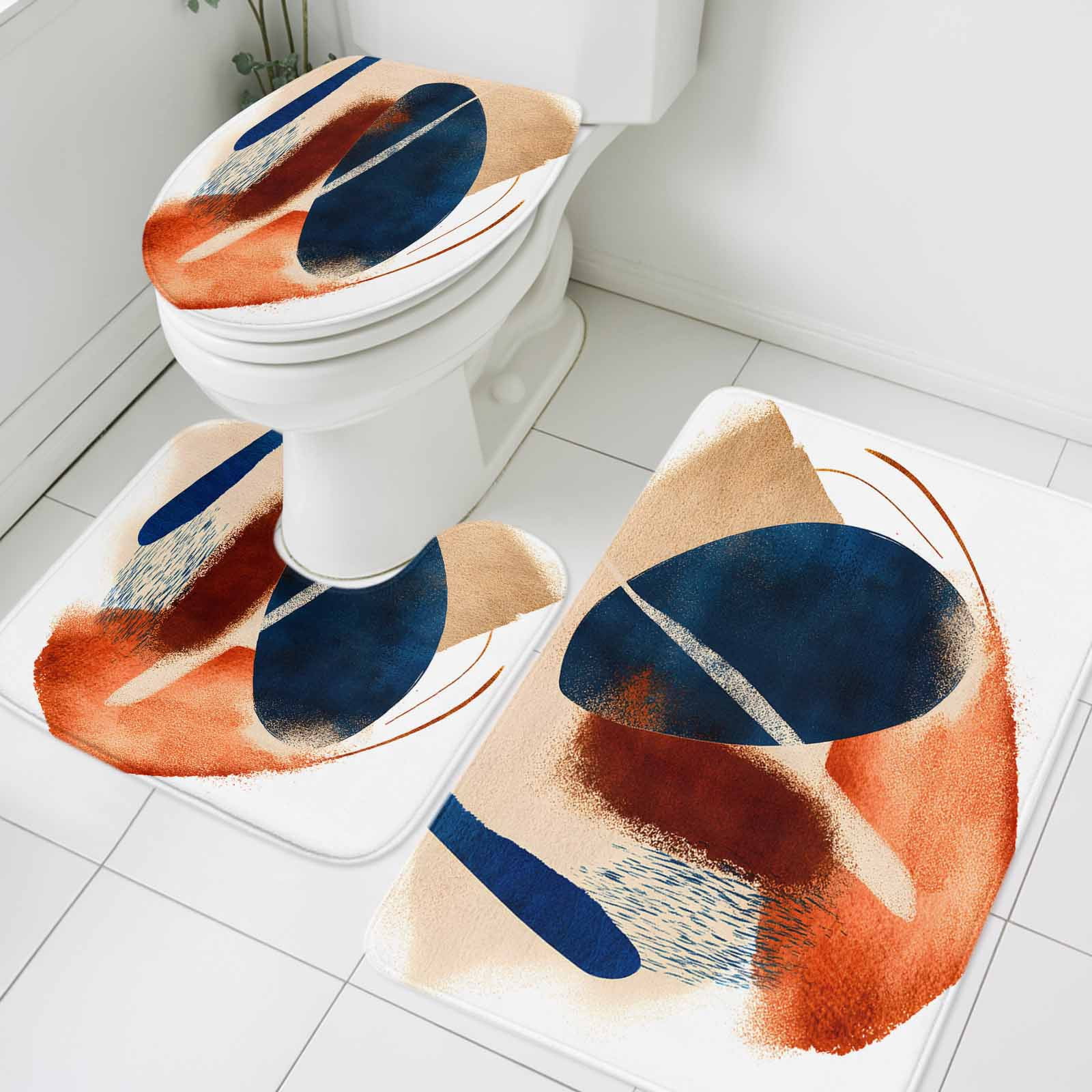 Abstract Graffiti Bathroom Rugs Set Vintage Orange Yellow Blue Shape ...