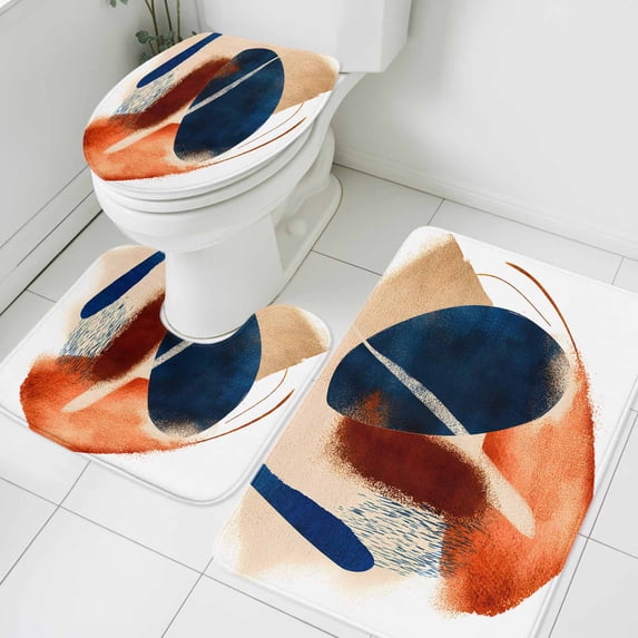 Abstract Graffiti Bathroom Rugs Set Vintage Orange Yellow Blue Shape ...