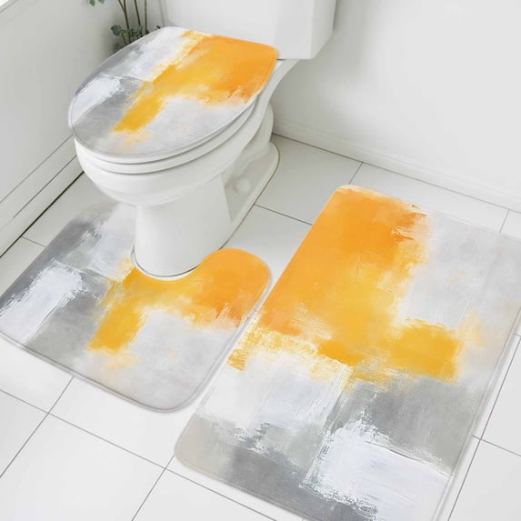 Abstract Graffiti Bathroom Rugs Set Yellow Grey Oil Painting Style Non ...