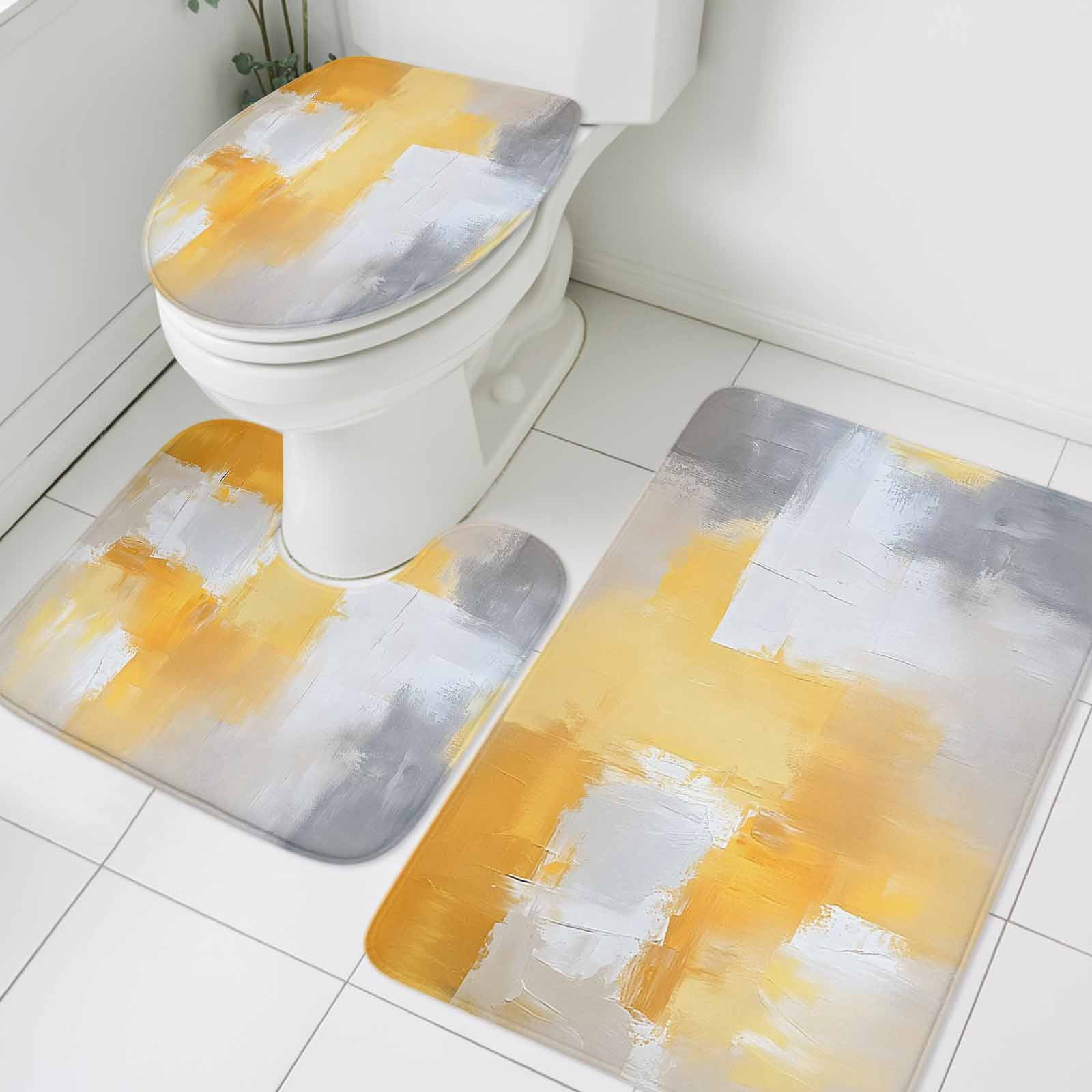 Abstract Graffiti Bathroom Rugs Set Yellow Grey White Oil Painting ...