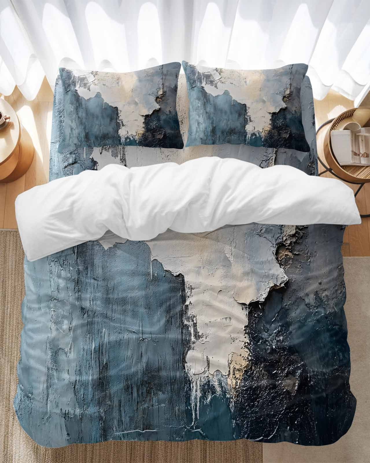 Abstract Graffiti Bedding Duvet Cover Set Queen Size 4 Pieces Blue Grey ...