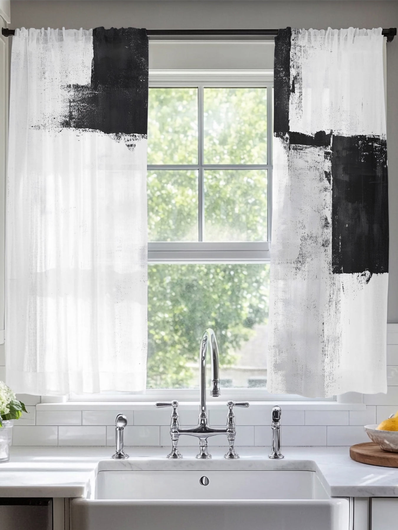 Abstract Graffiti Black Gray White Chiffon Sheer Curtains 72 Inches ...