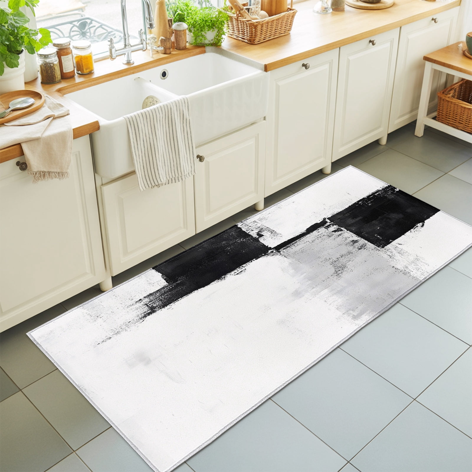 Abstract Graffiti Black Gray White Rectangle Rug 2'x6' Minimalist Color ...