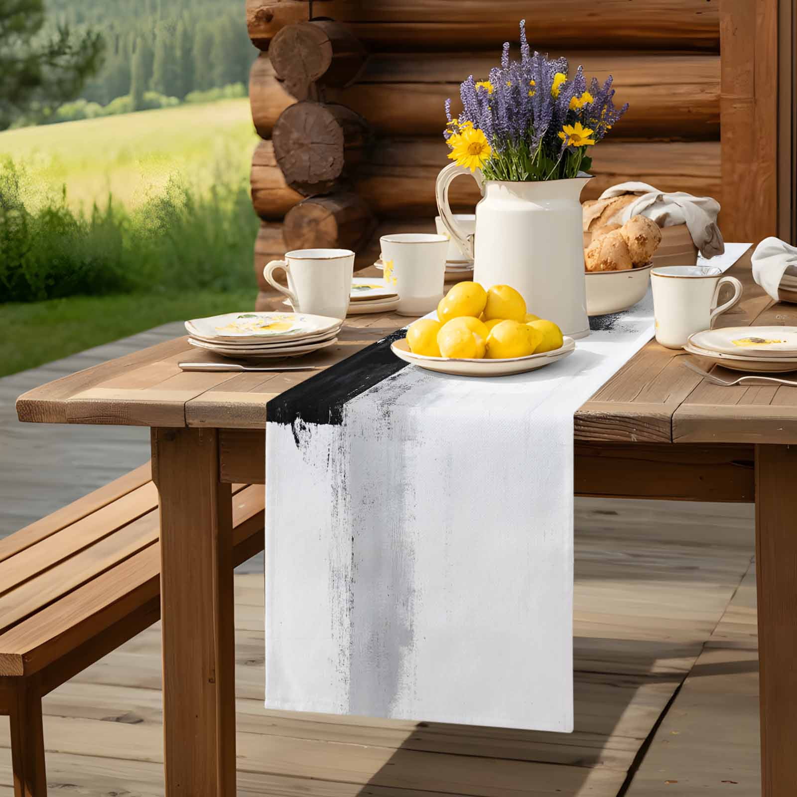 Abstract Graffiti Black Gray White Table Runner 60 Inch Long Minimalist ...