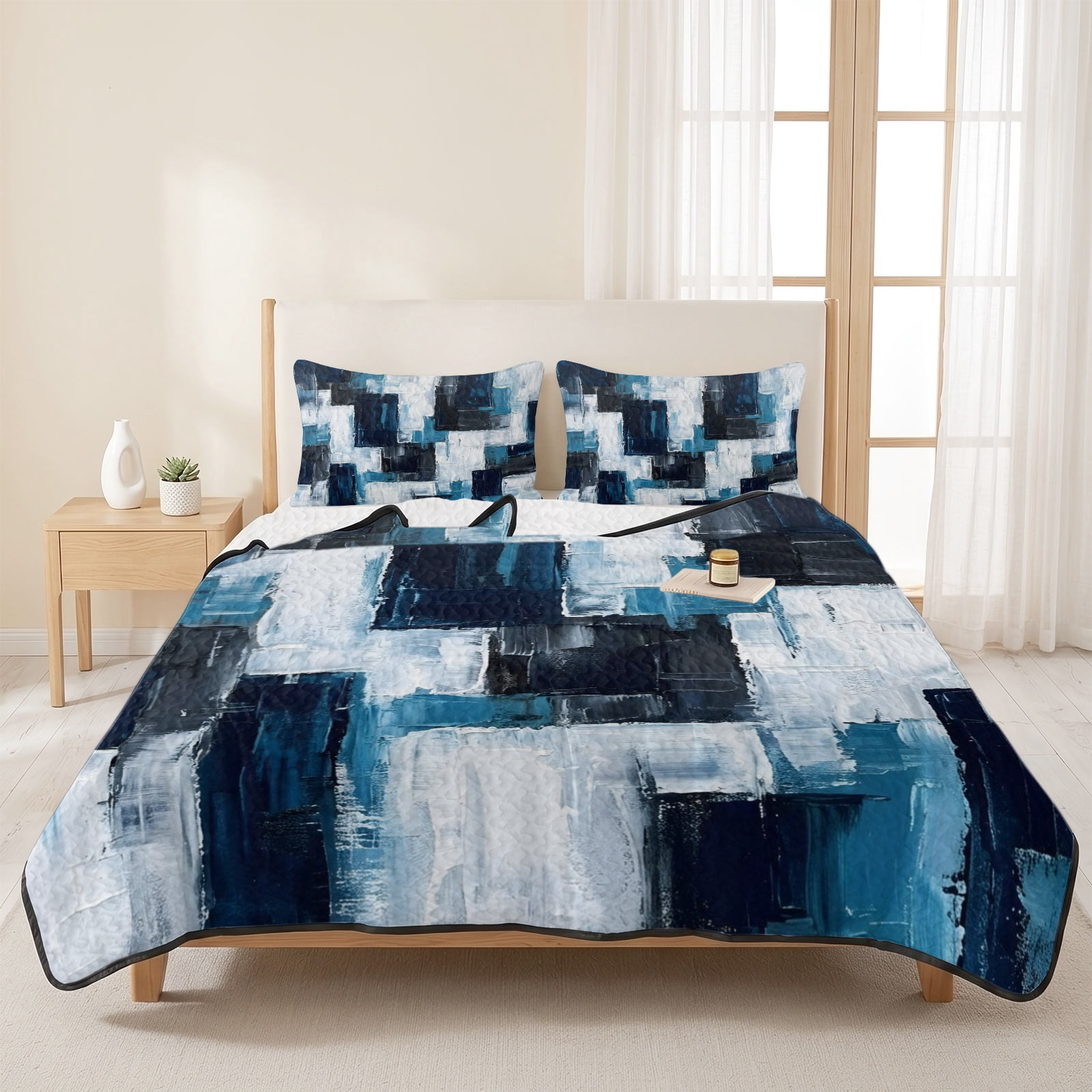 Abstract Graffiti Blue White Color Block 3 Pieces Quilt Set,1 Quilt ...