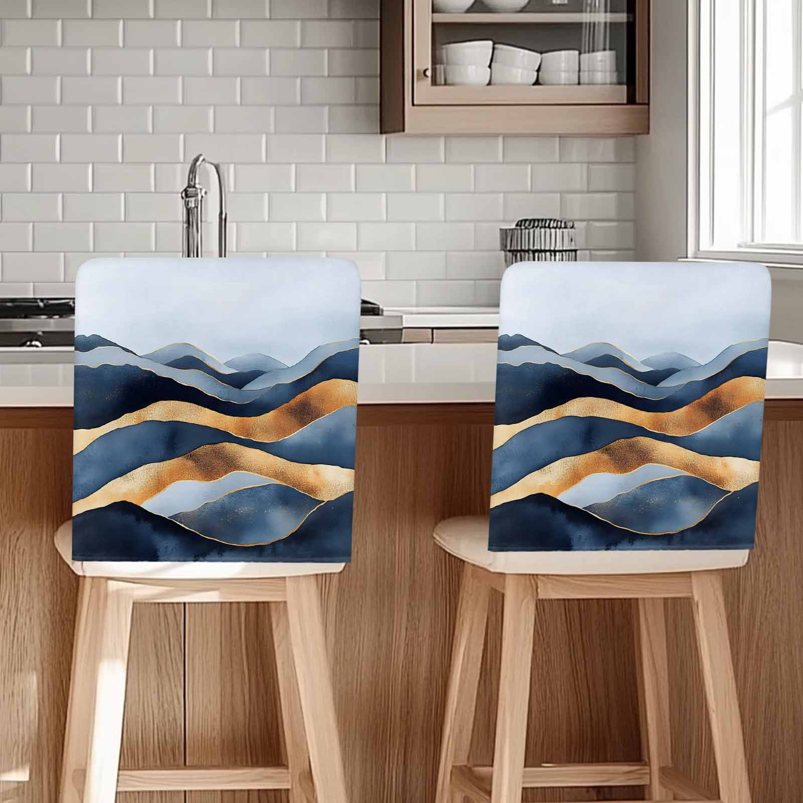 Abstract Graffiti Chair Covers Set of 6 Blue Gold Stripe Water Ripples ...