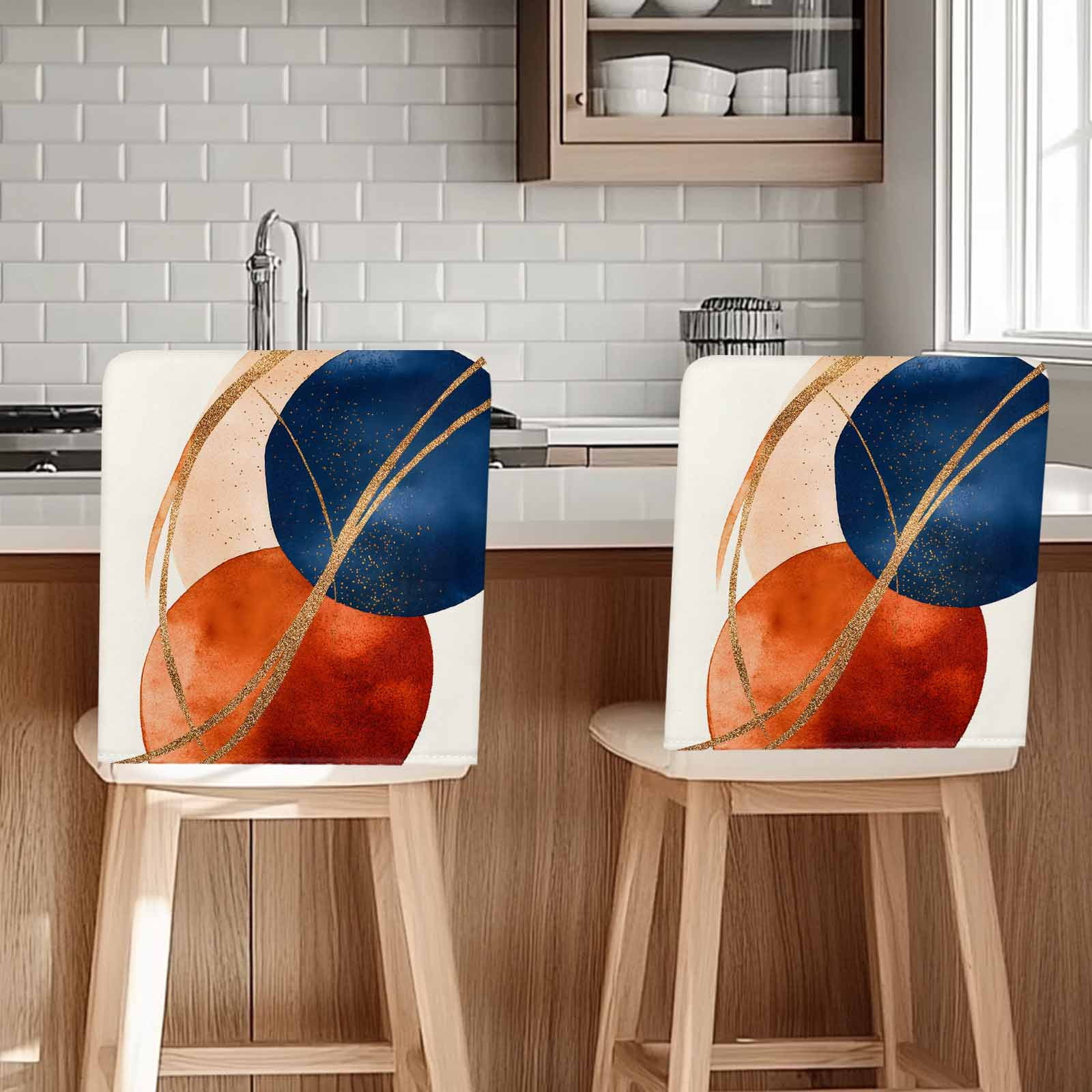 Abstract Graffiti Chair Covers Set of 8 Vintage Art Orange Blue Gold ...