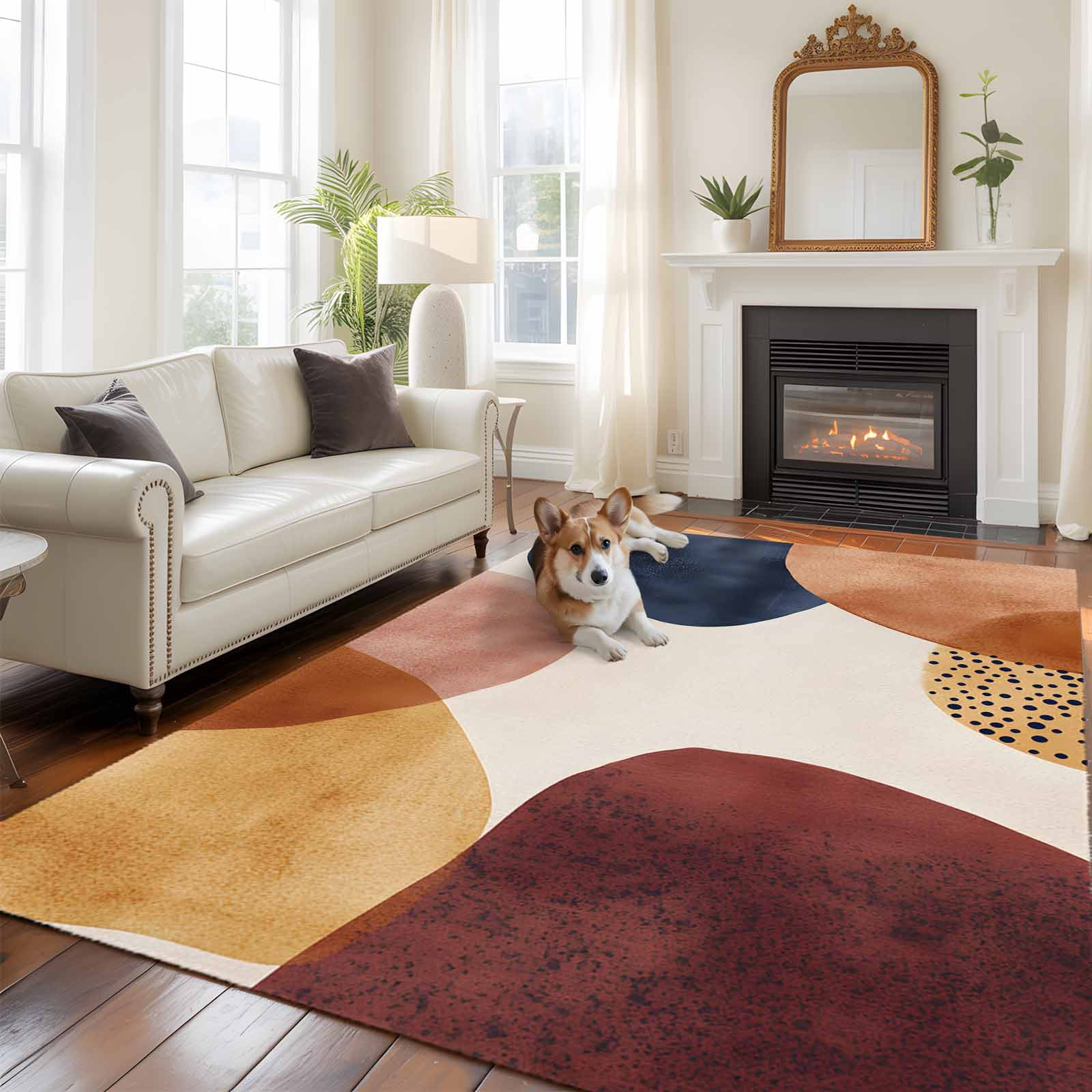 Abstract Graffiti Circle Large Area Rugs 8x10 ft Vintage Brown Blue ...