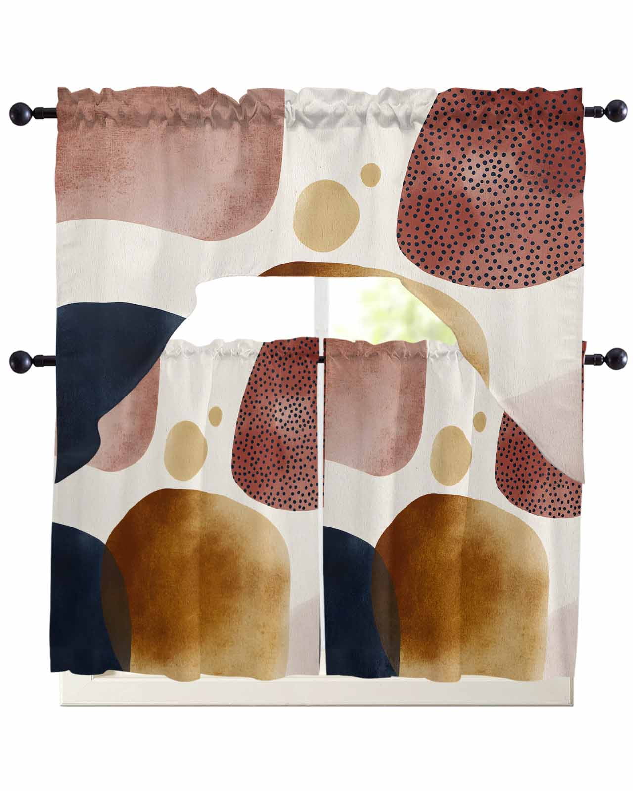 Abstract Graffiti Circle Swag Valance and Tier Curtains Set Vintage ...