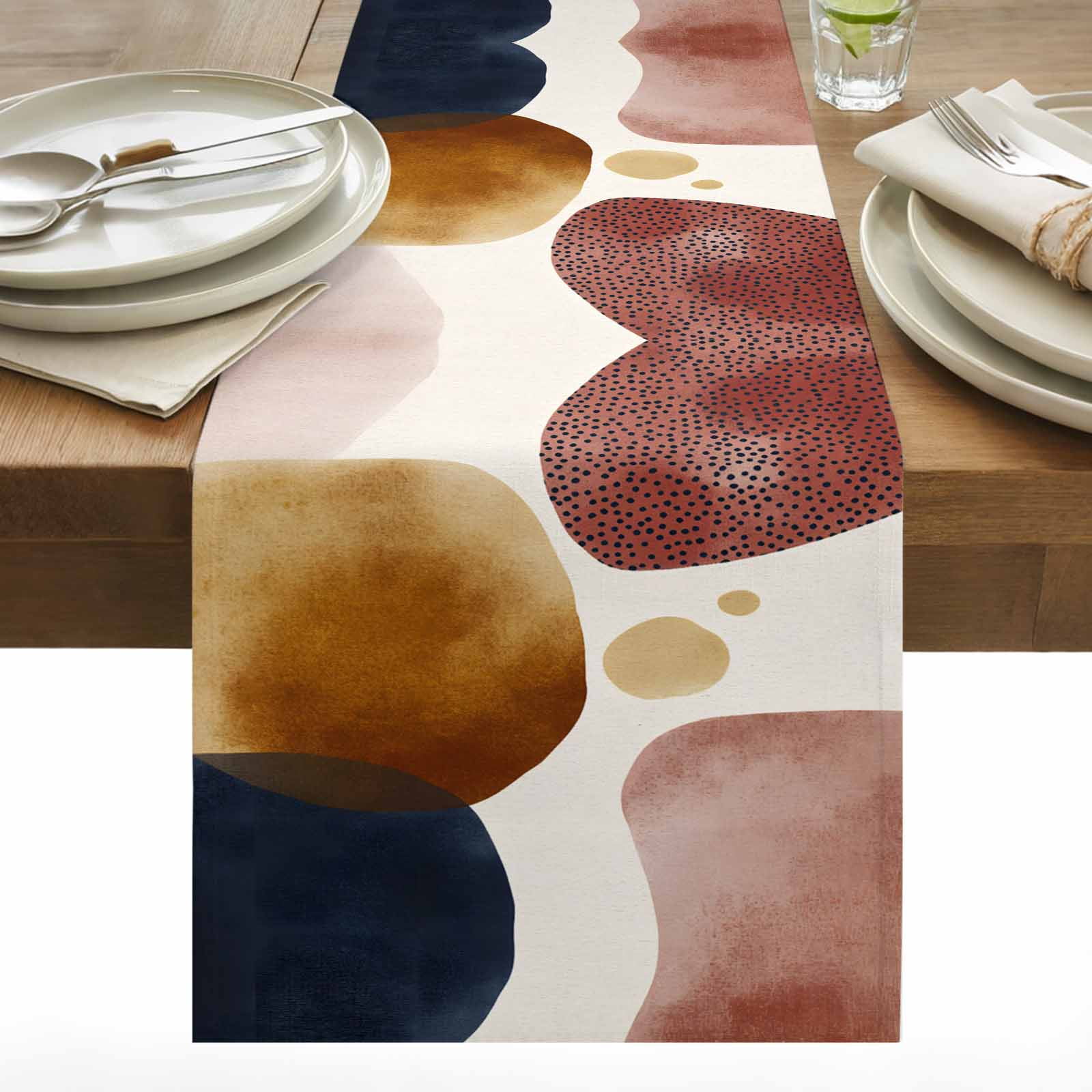 Abstract Graffiti Circle Table Runner 13x72 inch Vintage Brown Blue ...