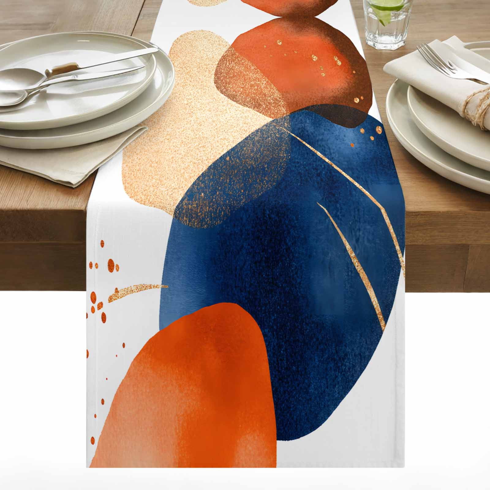 Abstract Graffiti Circle Table Runner 13x90 inch Vintage Orange Blue ...